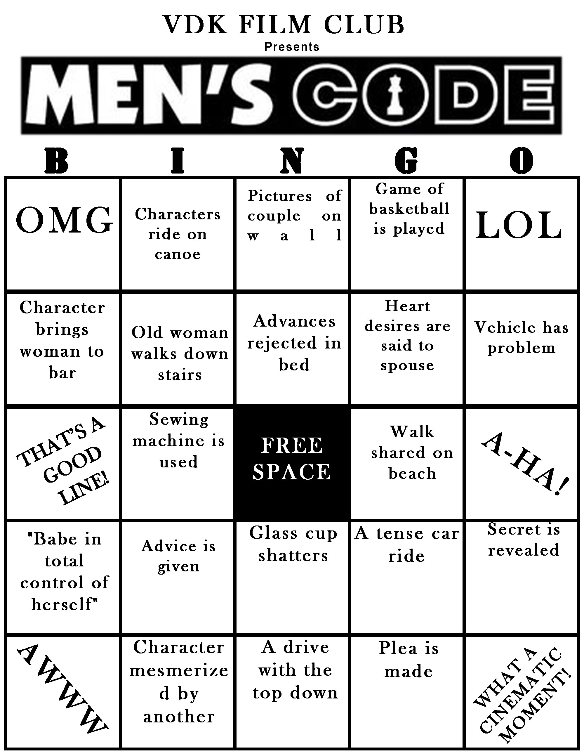 MEN'S CODE - BINGO Card and Movie Review - VDK Film Club