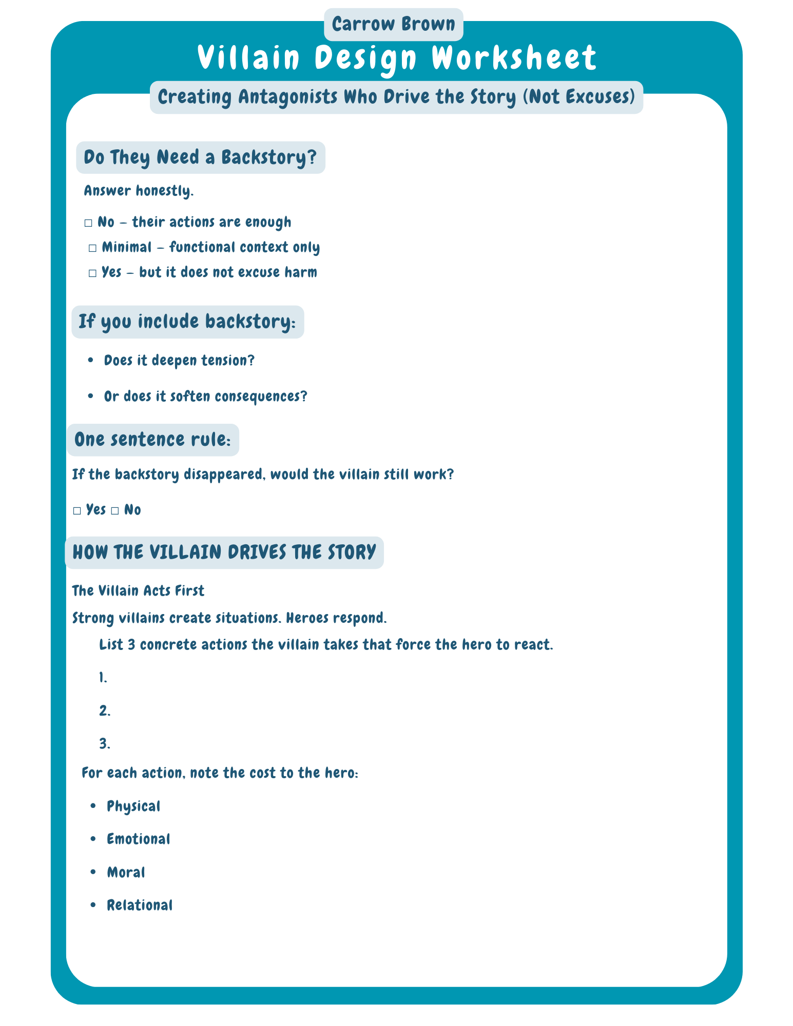Villain Worksheet - by Carrow Brown - Carrow's Classroom