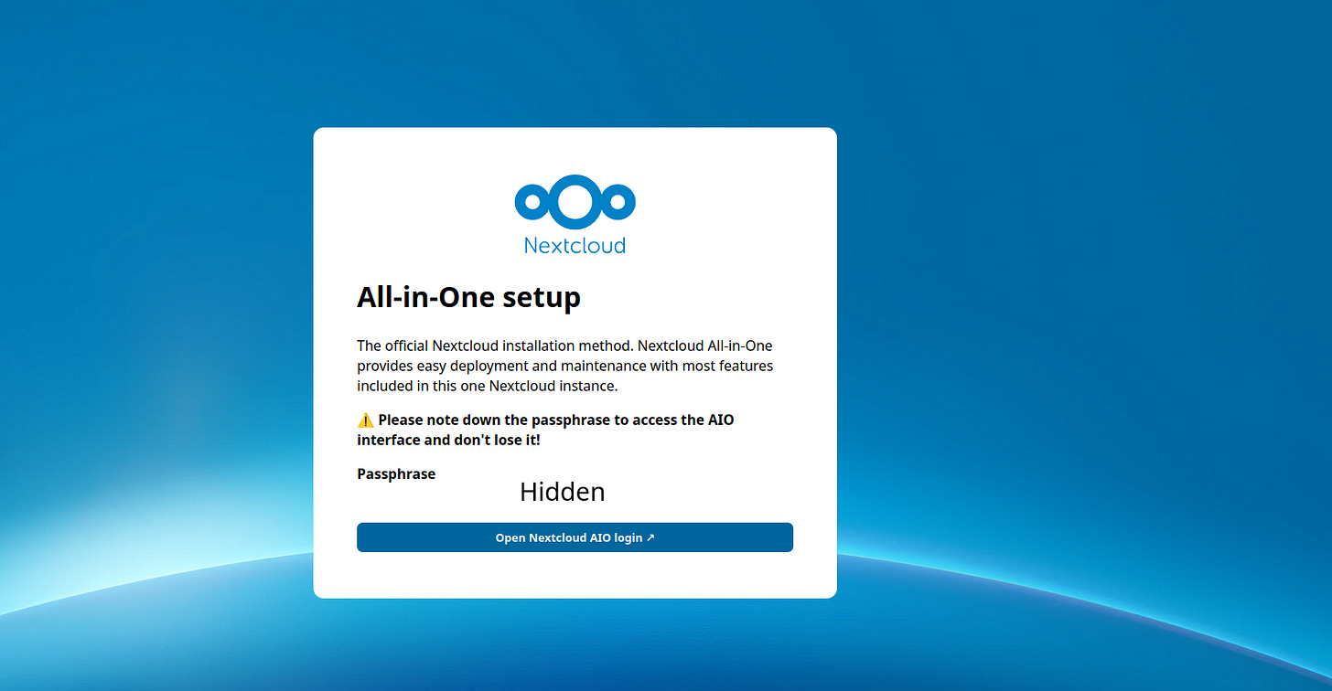 Installing Nextcloud AiO = All-in-One - by Karl William
