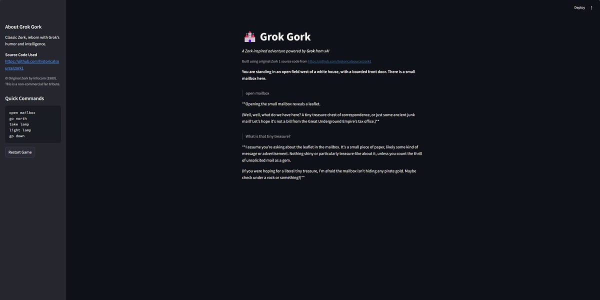 Reviving the Great Underground Empire: Grok Gork – A Zork Adventure ...