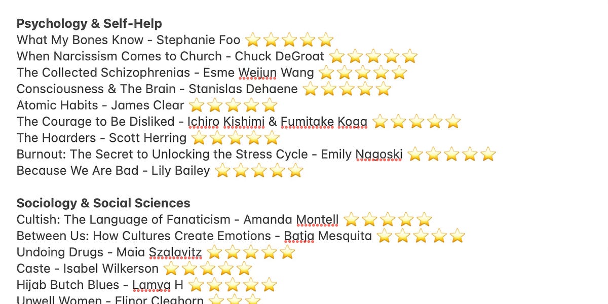 2024 Reading List - by Sarah Schauer - Sarah’s Substack