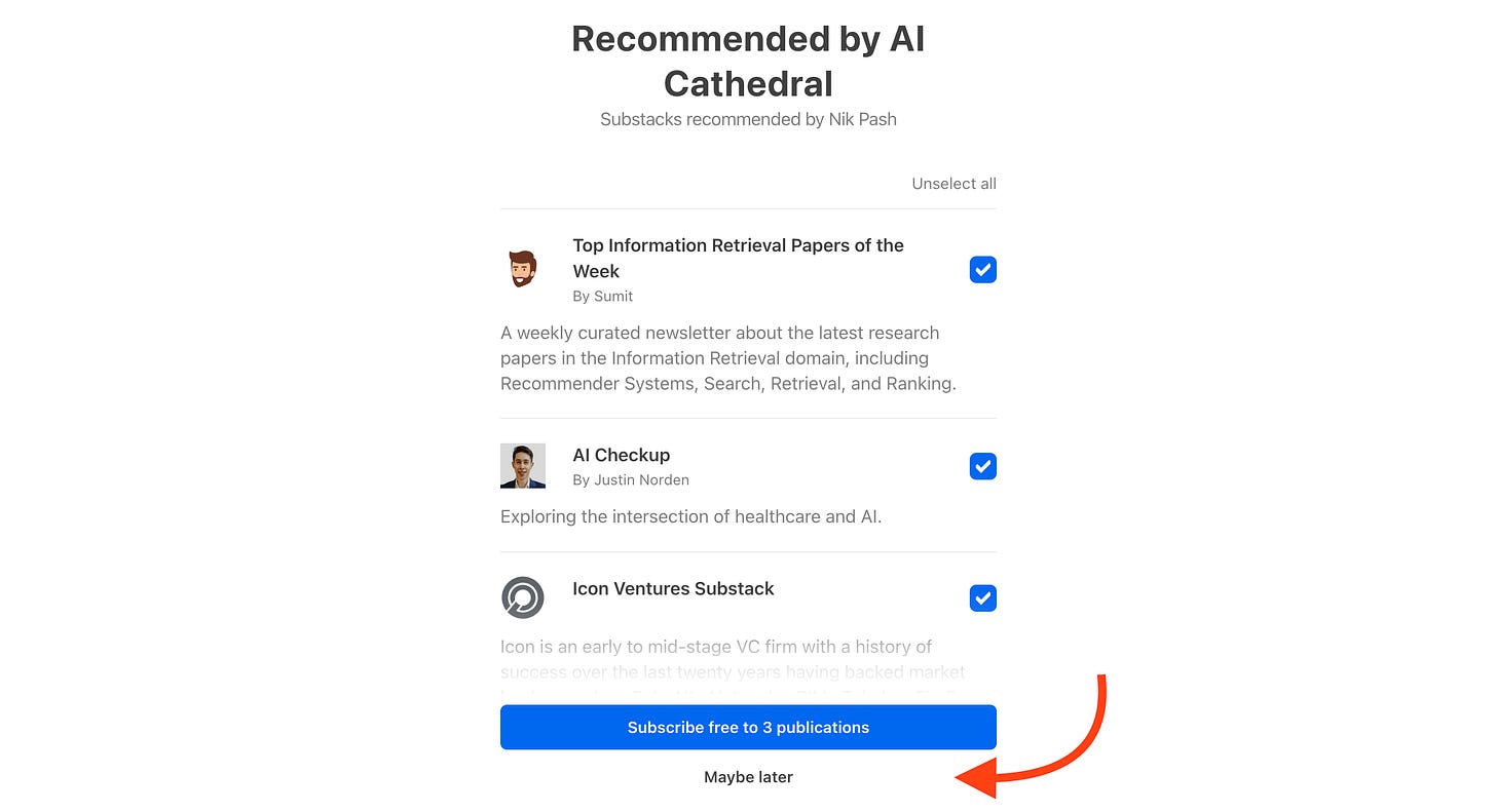 recommend button substack