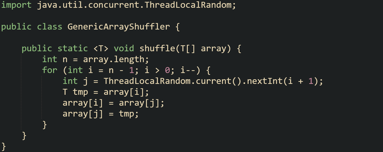 Fisher Yates Shuffle Method In Java