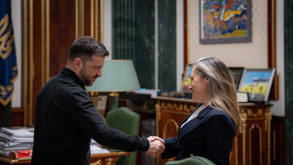 Freeland leaves Carney for Zelenskyy but stays an MP...