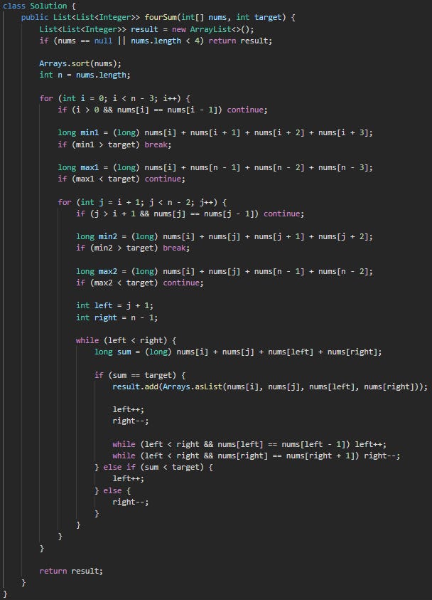 LeetCode #18: 4Sum — Solved in Java