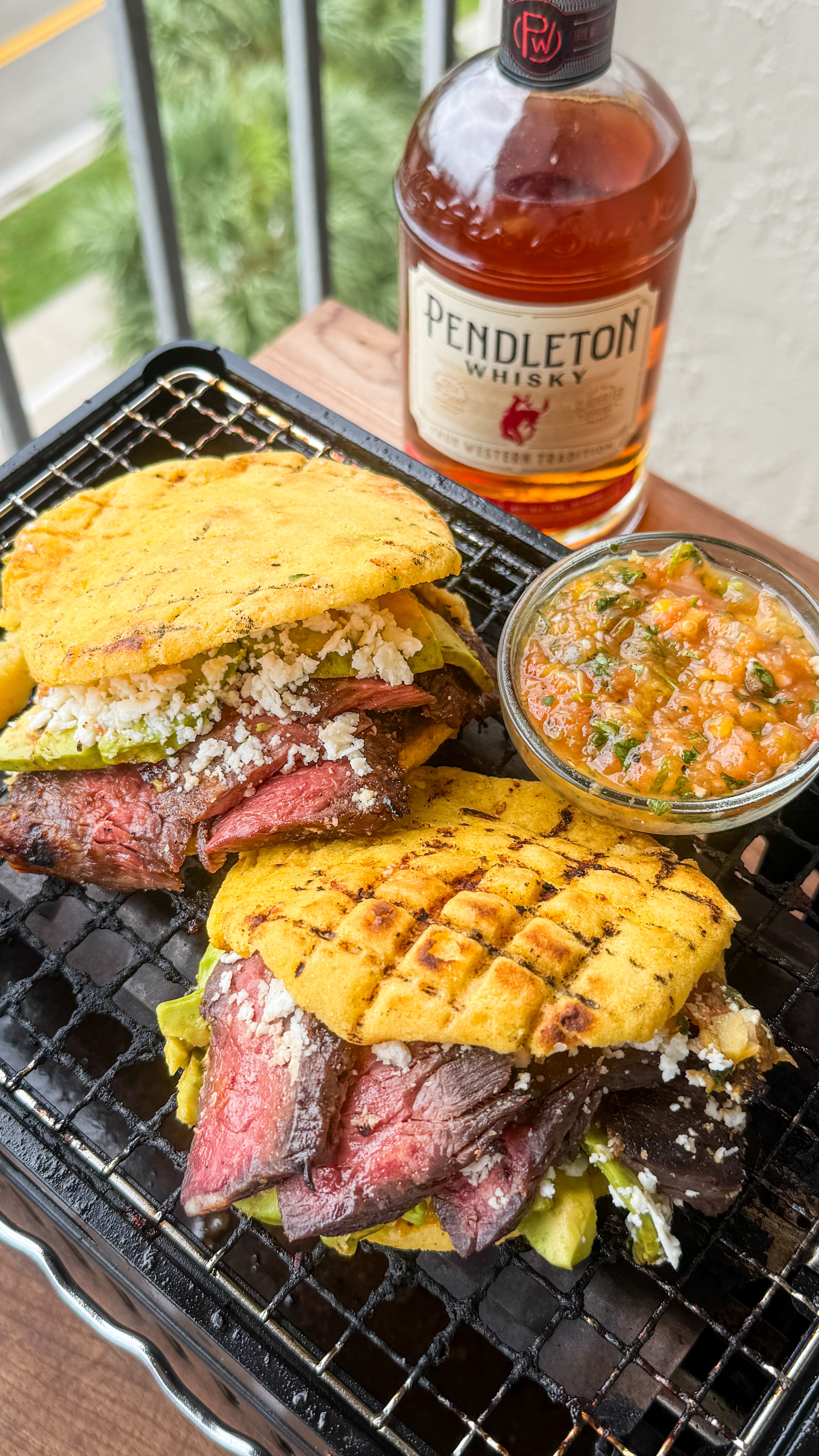 Grilled Pendleton Whisky Churrasco Arepas with Mango Habanero Salsa