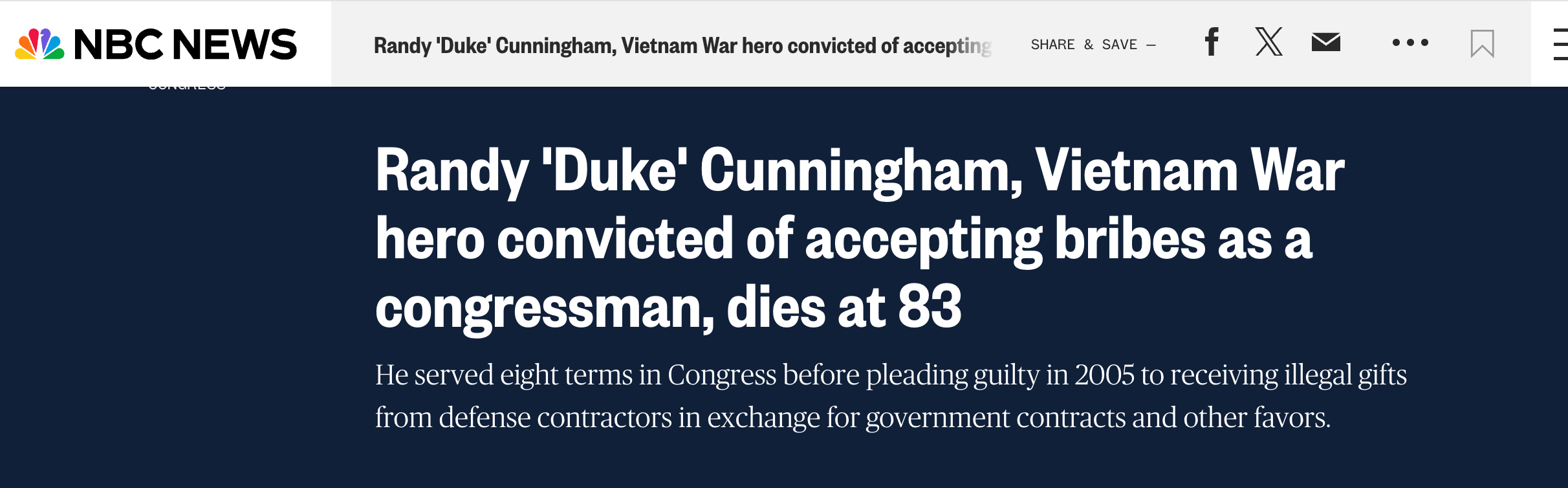 R.I.P. Randy "Duke" Cunningham - by Ann Coulter - Unsafe