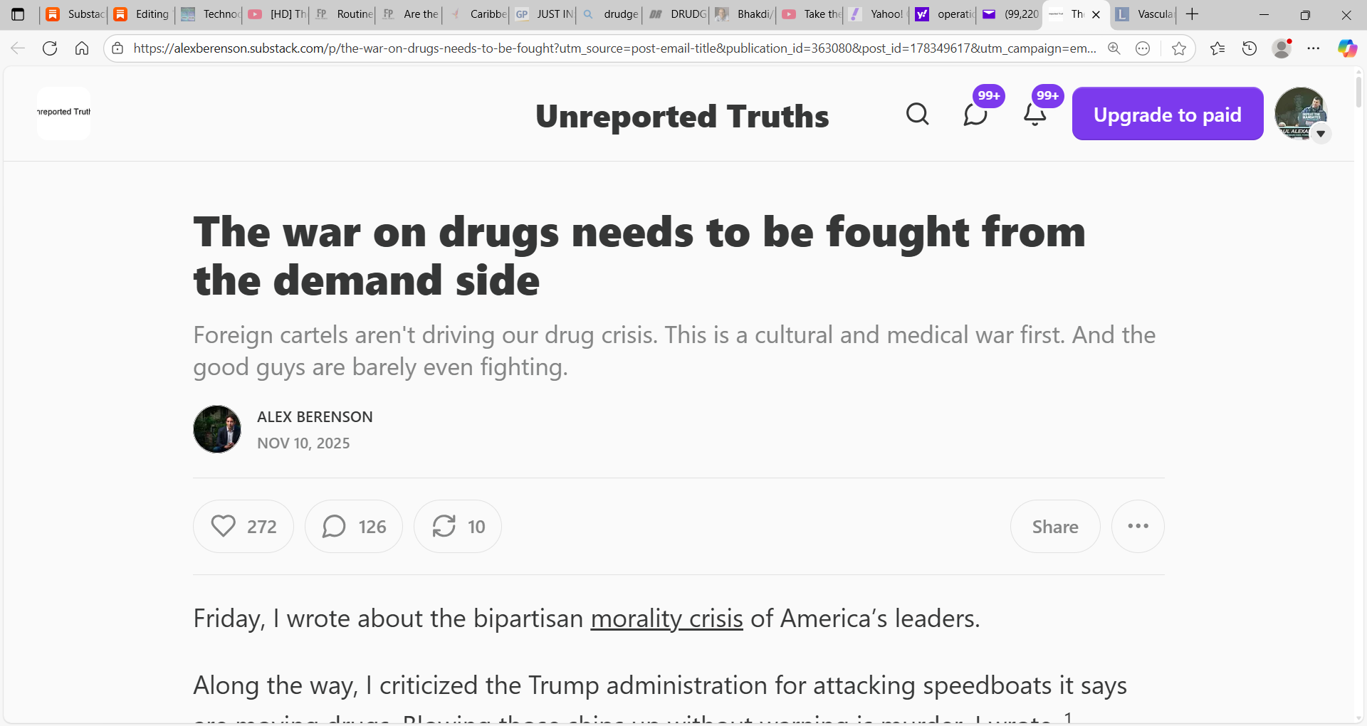 Hat-tip to Berenson for this substack titled "The war on drugs needs to ...
