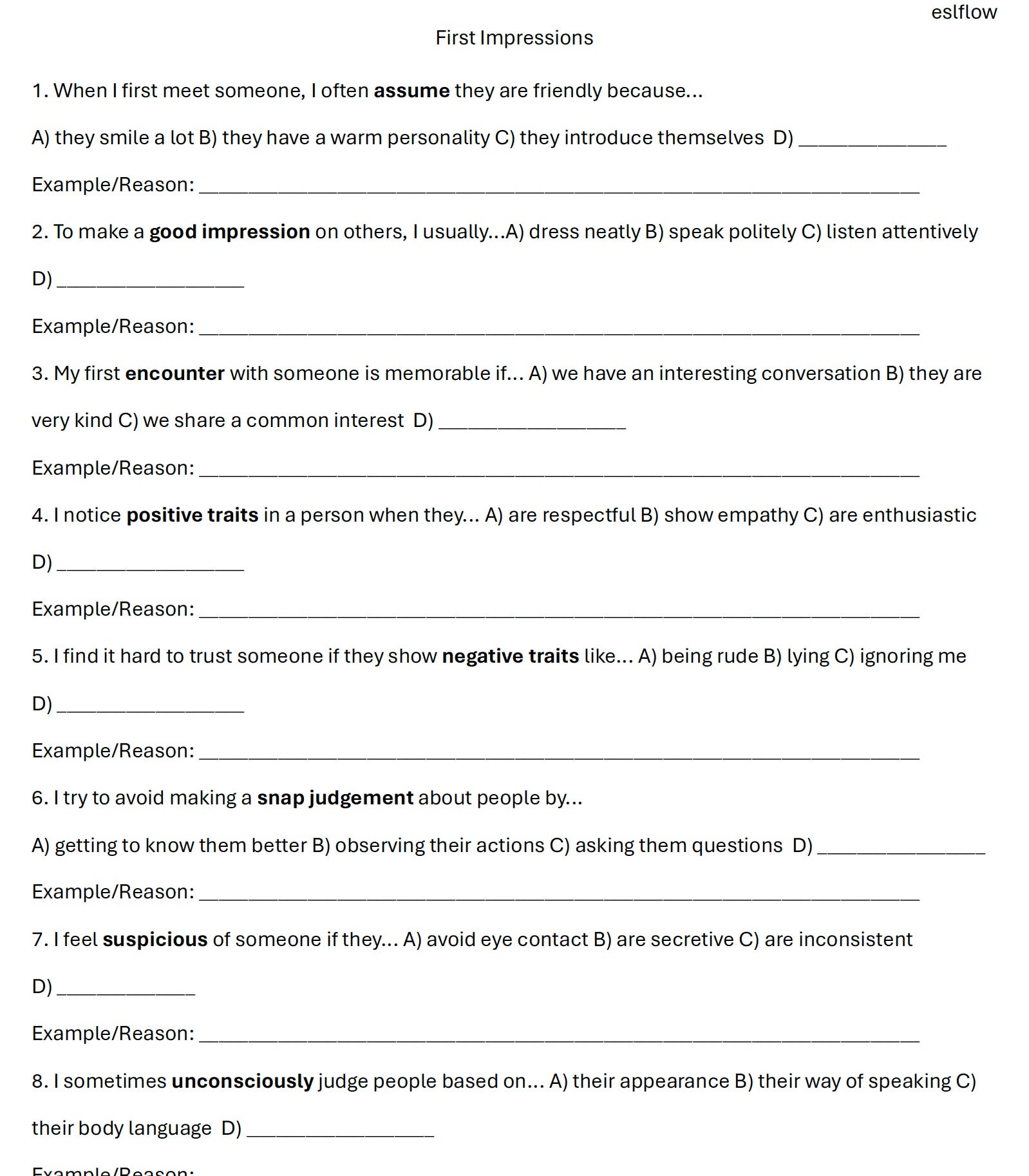 First Impressions: Talking about Personality