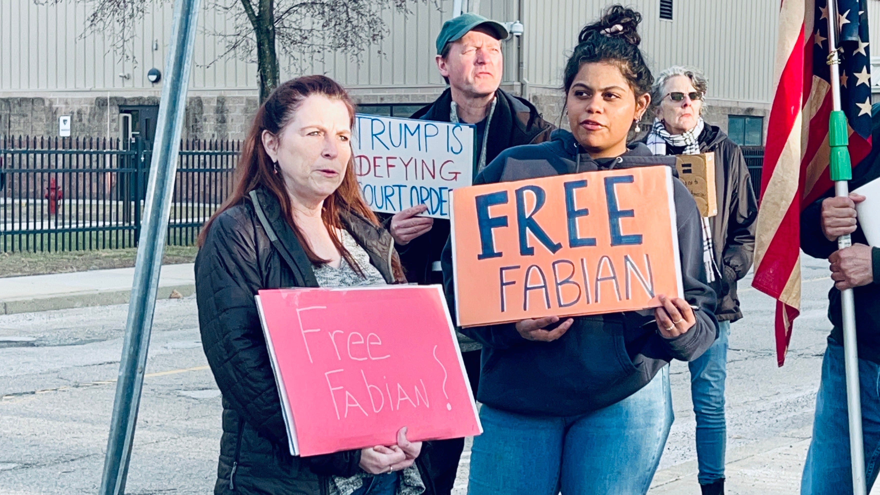 The attorney for Fabian Schmidt speaks outside the Wyatt Detention Center