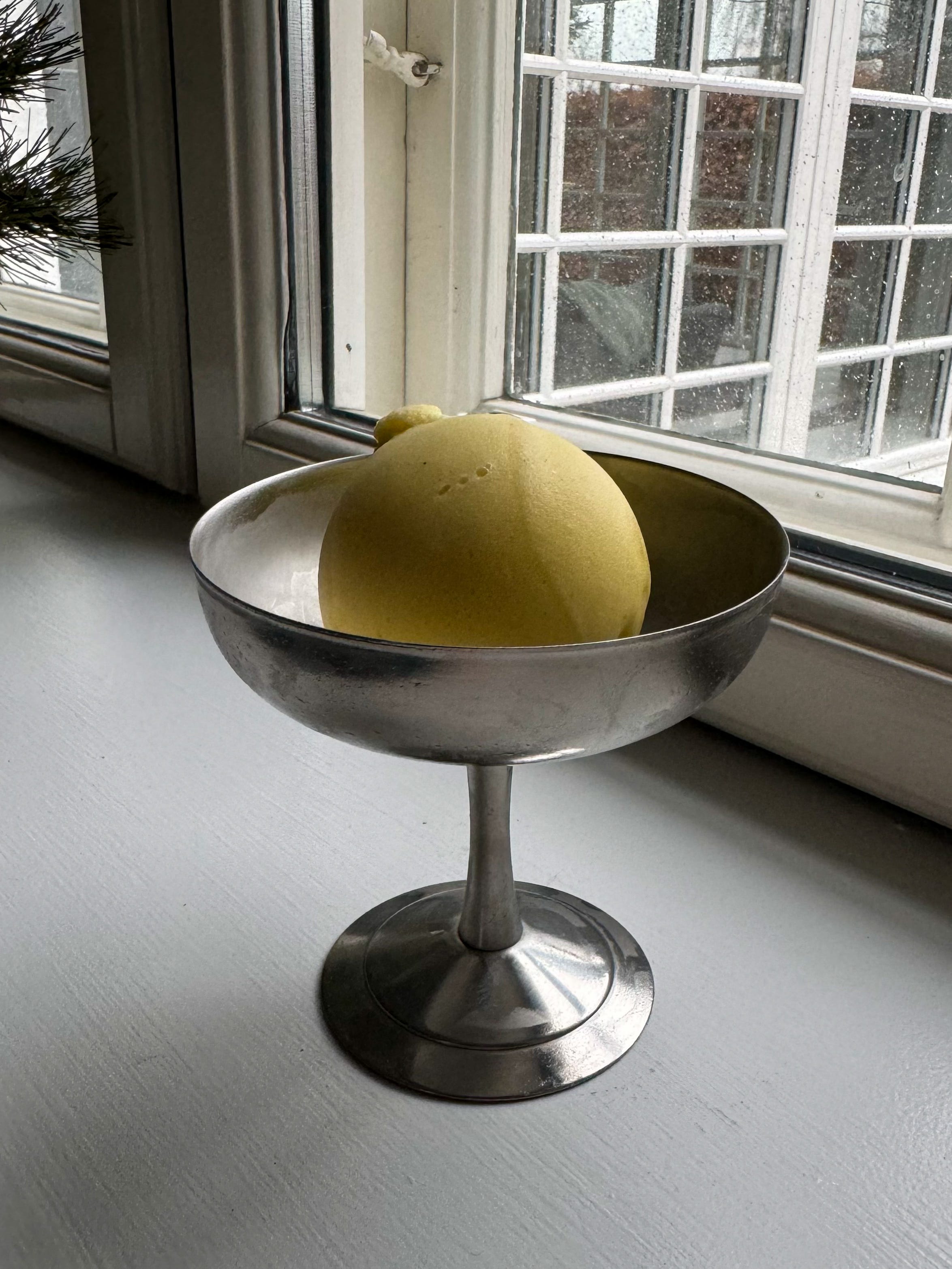 Orange sorbet with basil cordial and vanilla olive oil