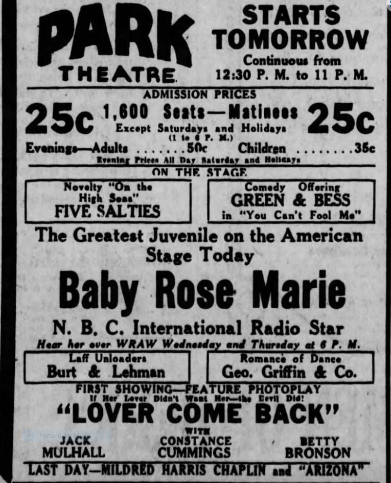 Baby Rose Marie... the 8 year old who recorded with the Fletcher ...