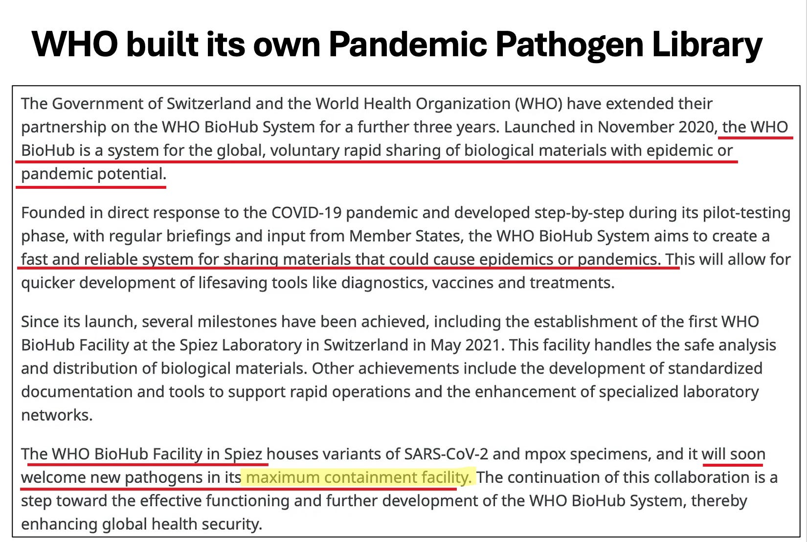 WHO has created its own Pathogen Access system, with a high containment ...