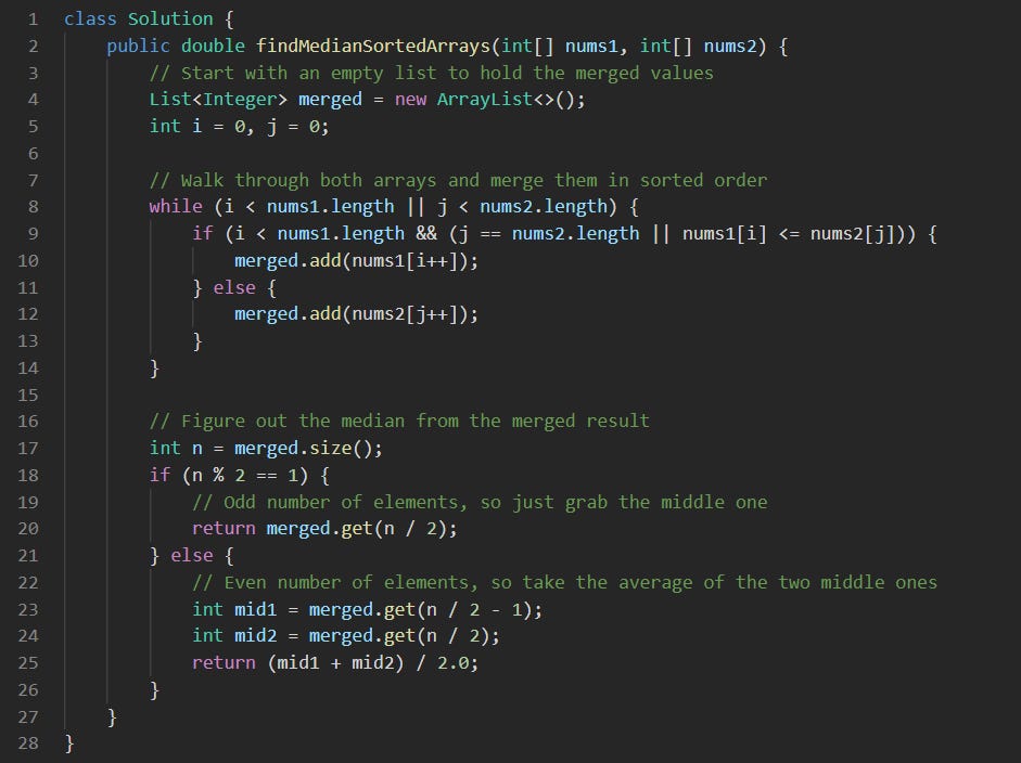 LeetCode #4: Median of Two Sorted Arrays — Solved in Java