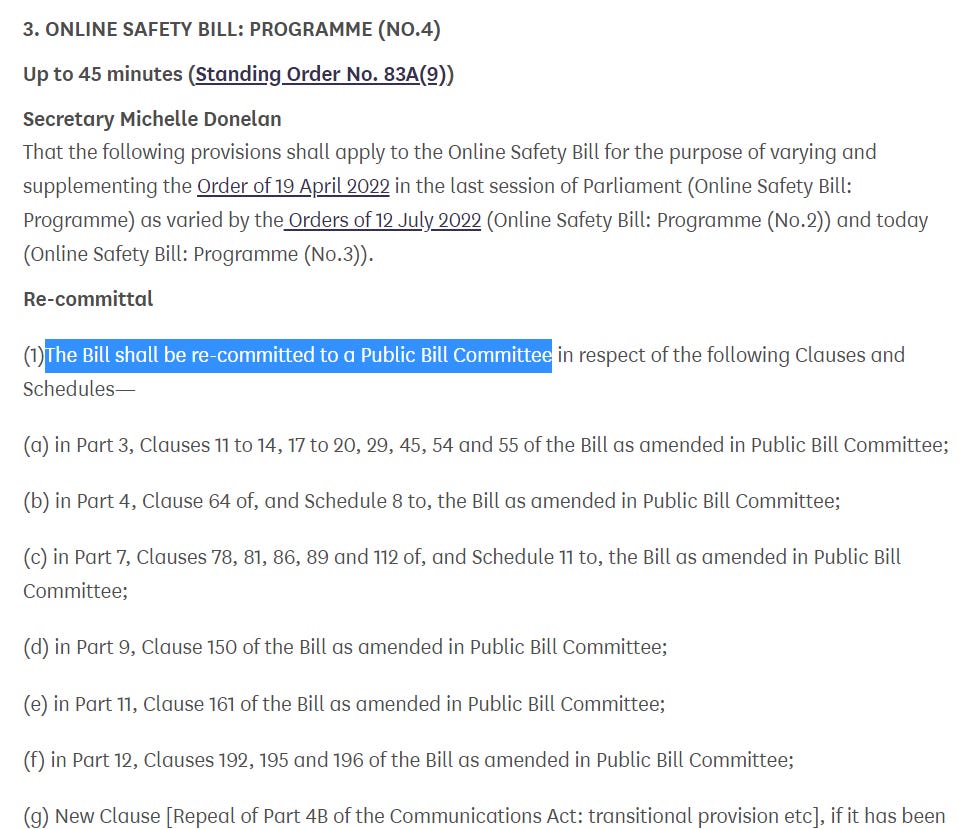 Online Safety Bill recommitted to Public Bill Committee