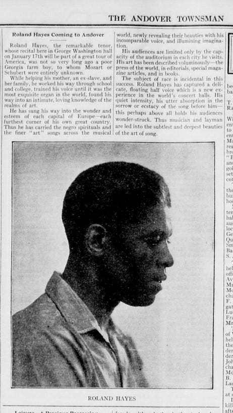Miscellany Mondays: Tenor Roland Hayes - a star comes to Andover