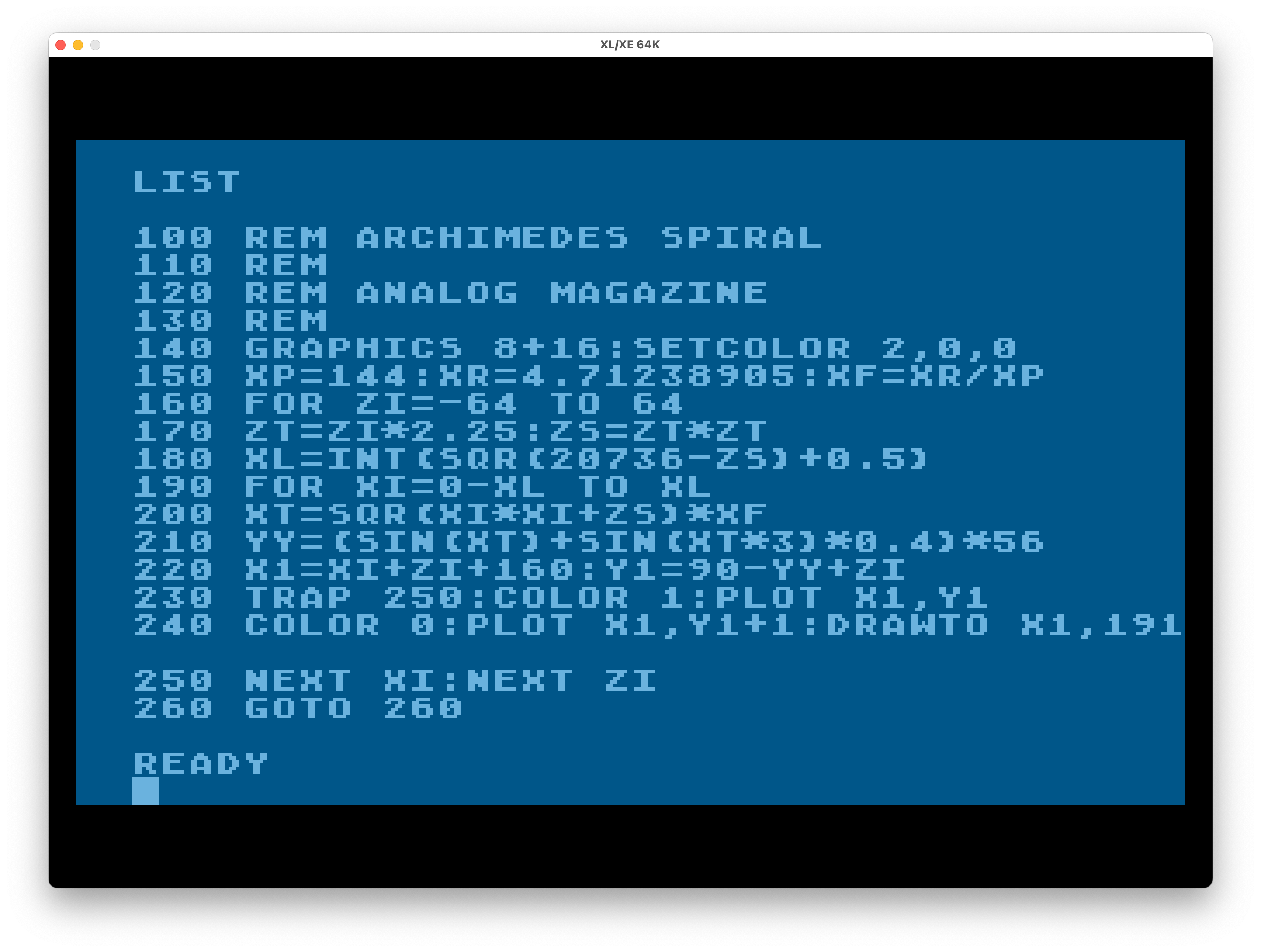 Archimedes Spiral in BASIC - by Paul Lefebvre