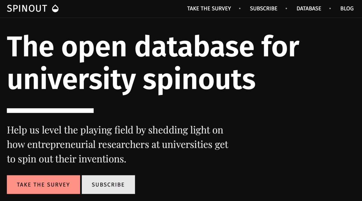 Spinout.fyi: the open database for university spinouts