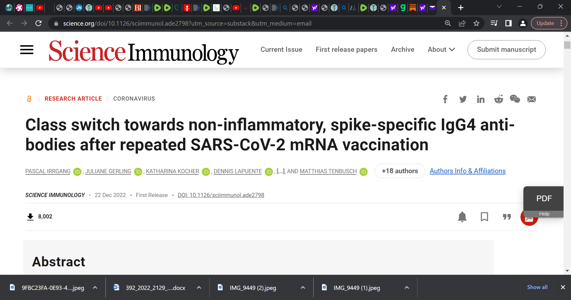 Tolerance? Irrang et al.: "Class switch towards non-inflammatory, spike ...
