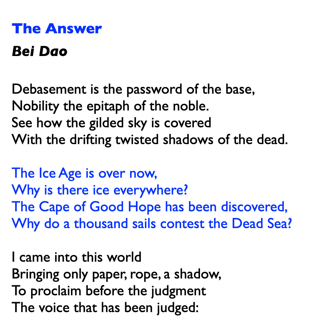 The poetic discontent of Bei Dao - by aranya - Poetly