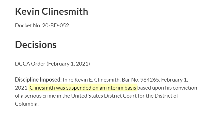 Kevin Clinesmith has received a Temporary Disciplinary Suspension from ...