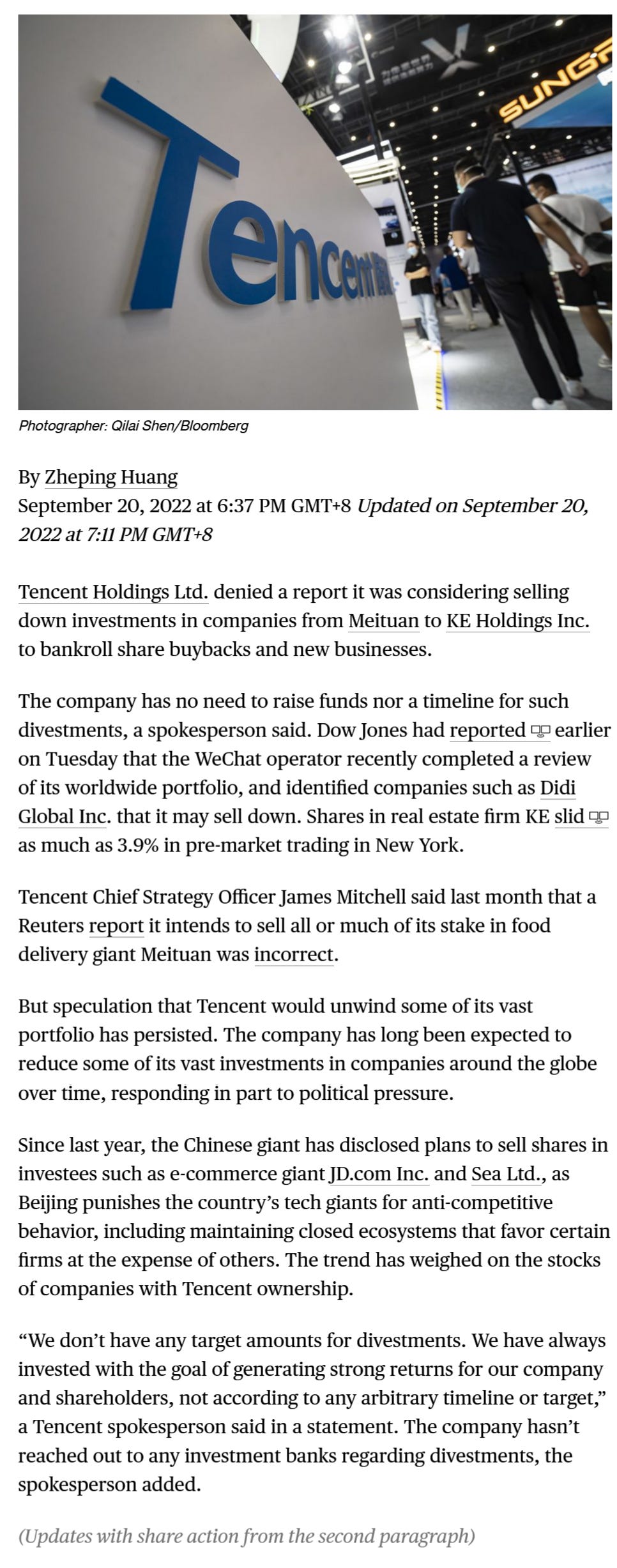 Tencent Denies Report It Will Sell Down Didi, Meituan Stakes