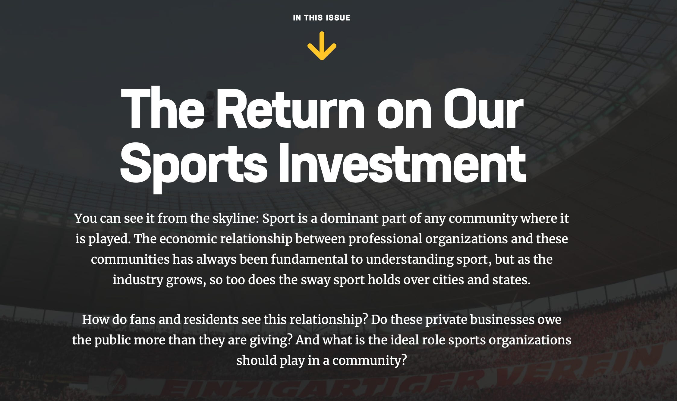 Global Sport Matters: The Return On Our Sports Investment Issue (Part I)