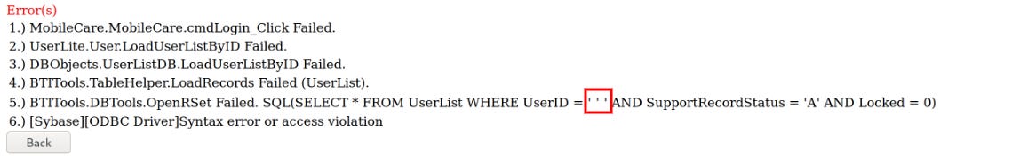 Cerner Mobile Care Integer Conversion SQL Injection Leading to RCE