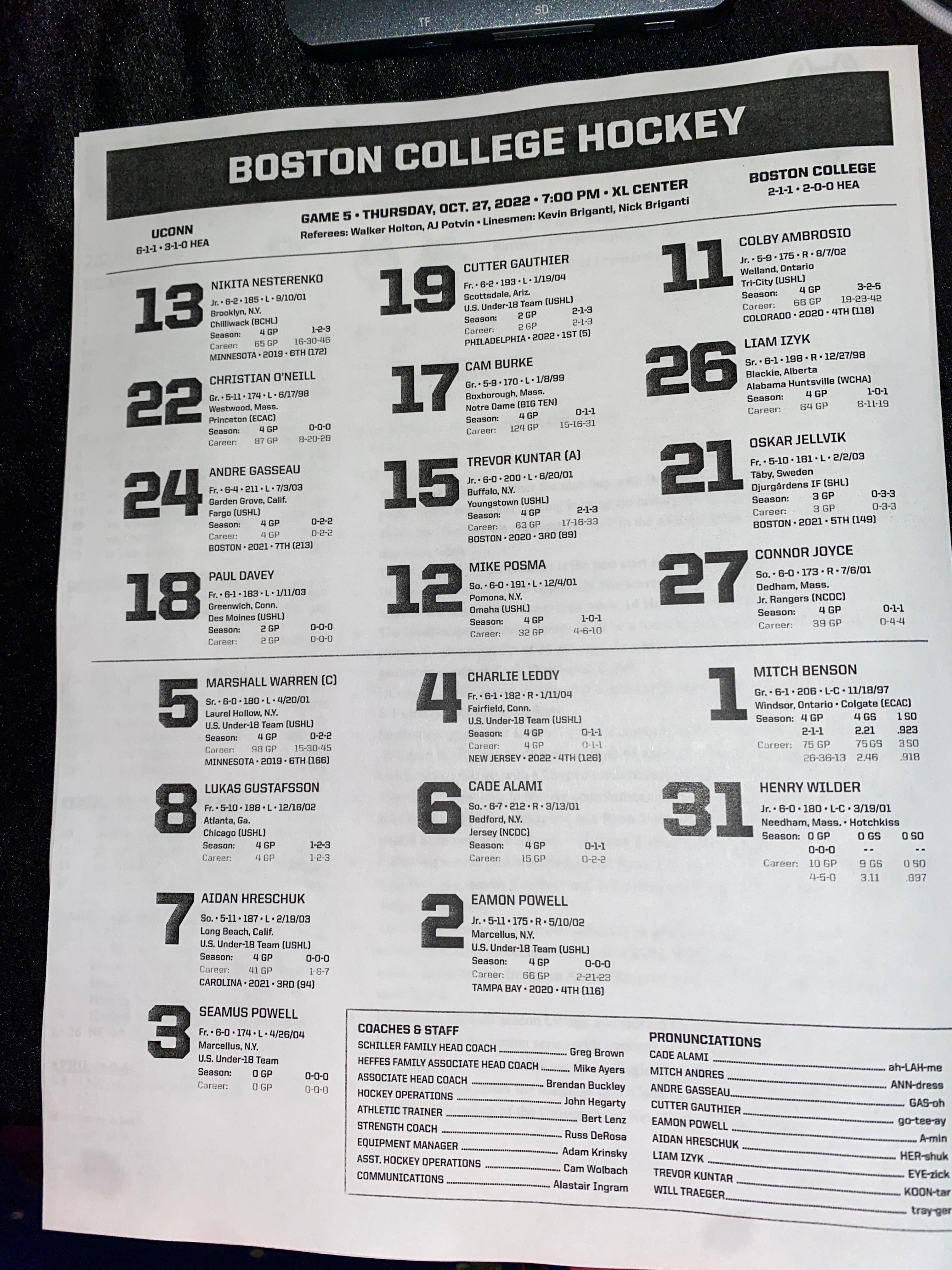 Lines: Samu Salminen to make his UConn debut