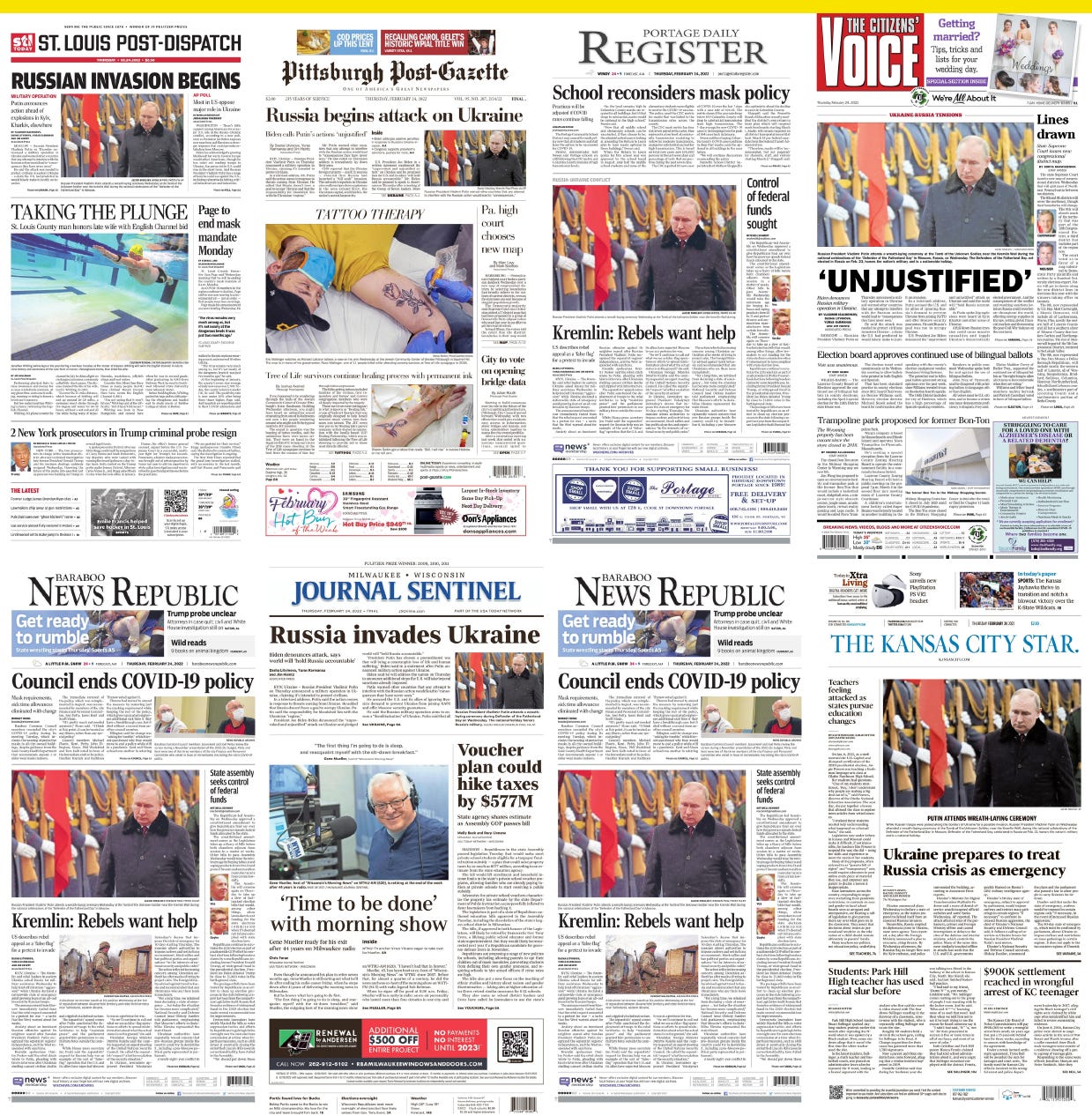 How newspaper front pages covered Russia's invasion of Ukraine