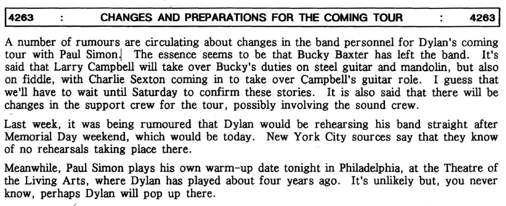 Tracking the Dylan-Simon 1999 Tour in Real Time