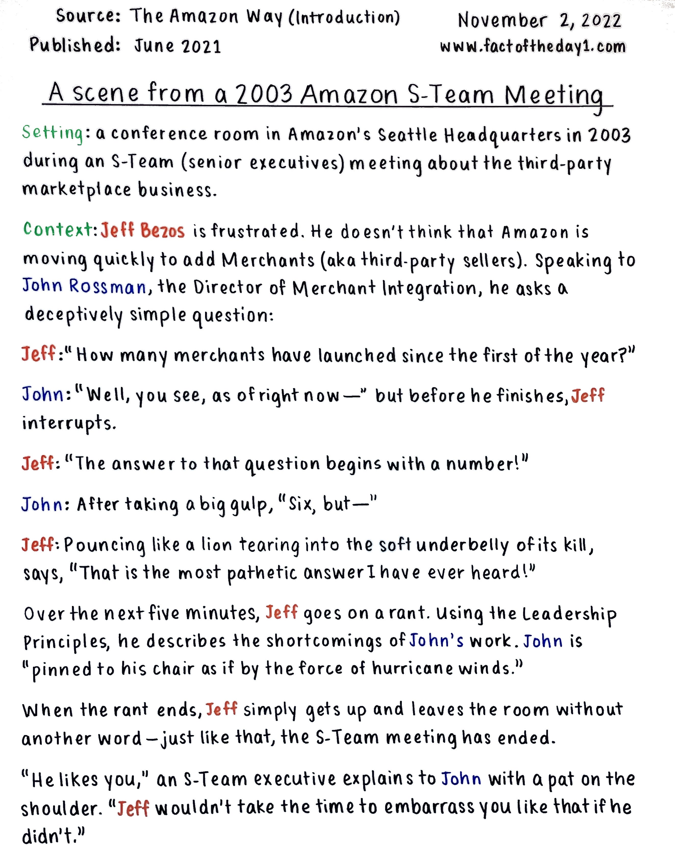 November 2: A scene from a 2003 Amazon S-Team Meeting