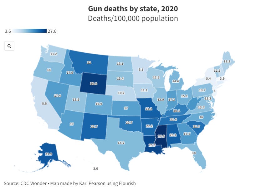 The state geography of gun deaths - by Karl Pearson