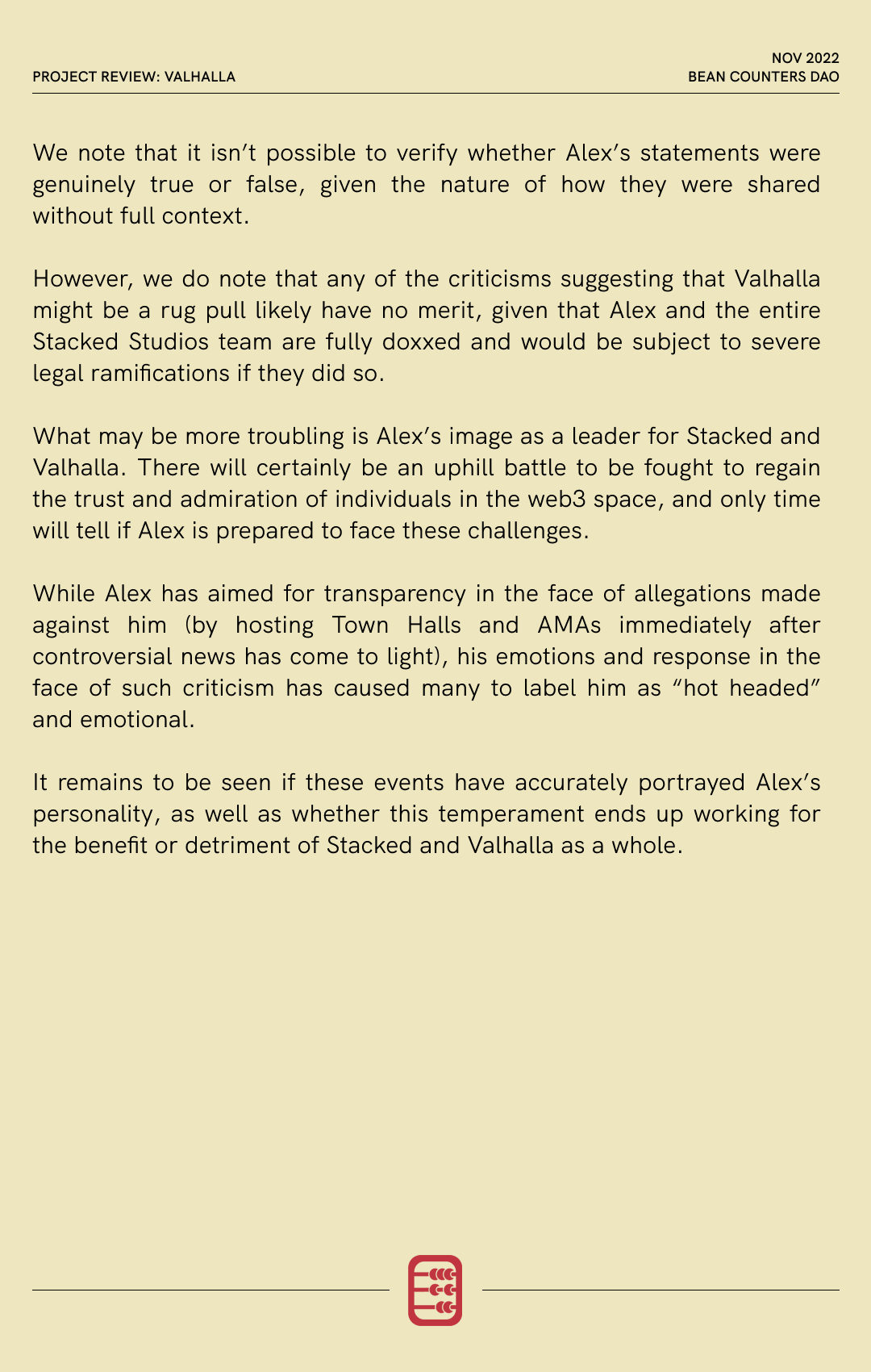 Project Review: Valhalla - by Bean Counters DAO