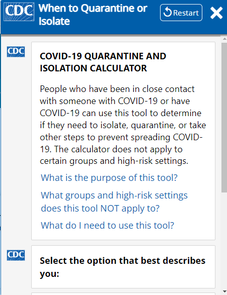 CDC launches "Quarantine and Isolation Calculator"