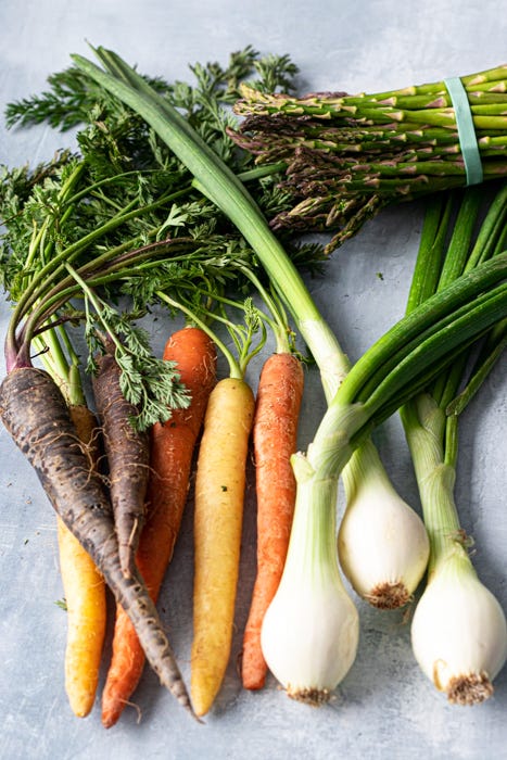 Roasted Spring Vegetables with Whipped Feta and Chimichurri