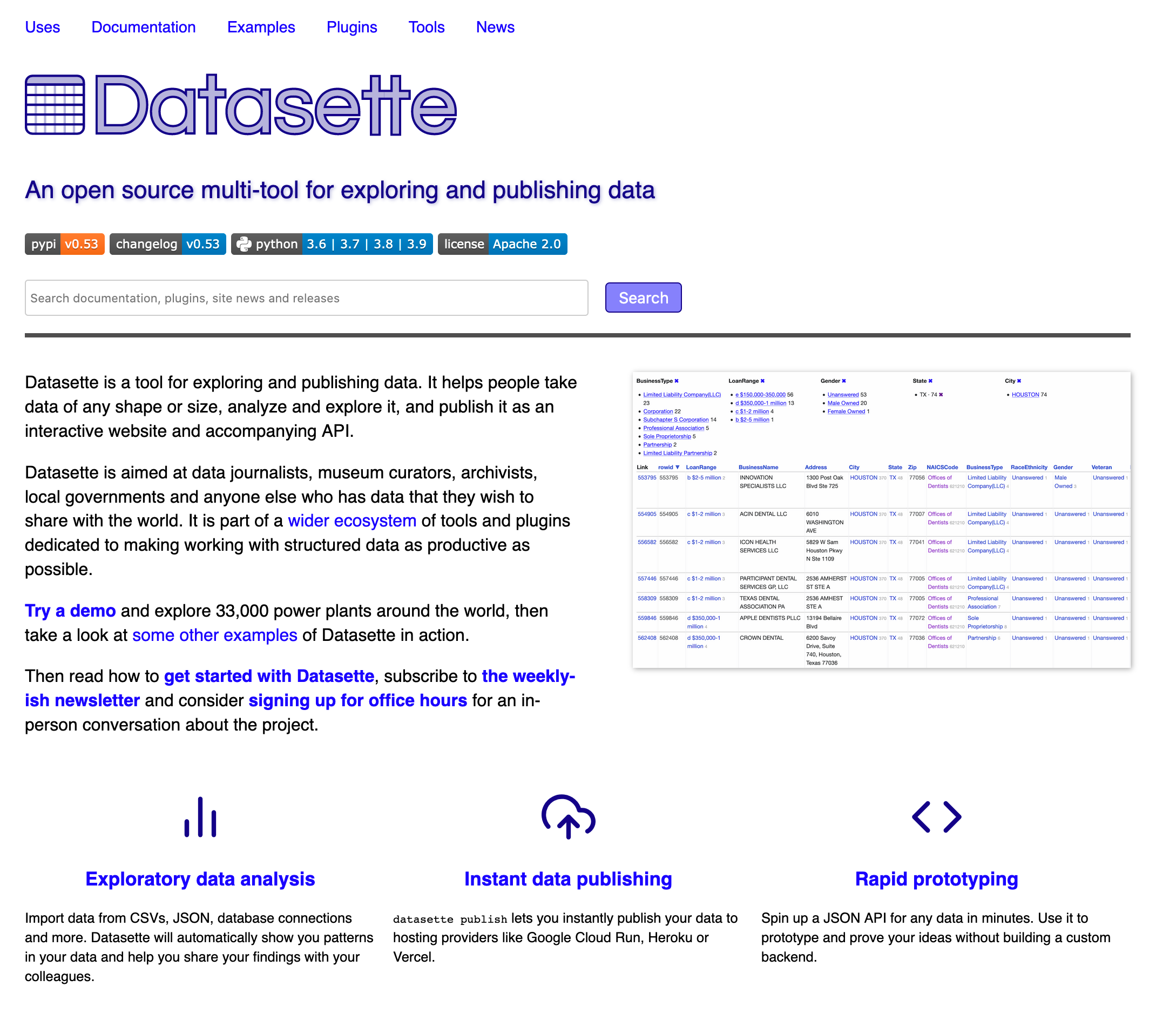 Official project website for Datasette, building a search engine with Dogsheep Beta, sqlite ...