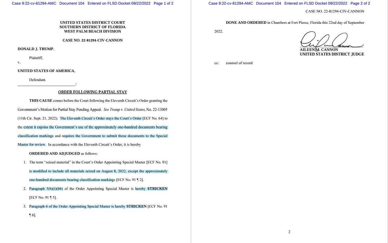 DOJ, Donald Trump and a Special Master report & review status.