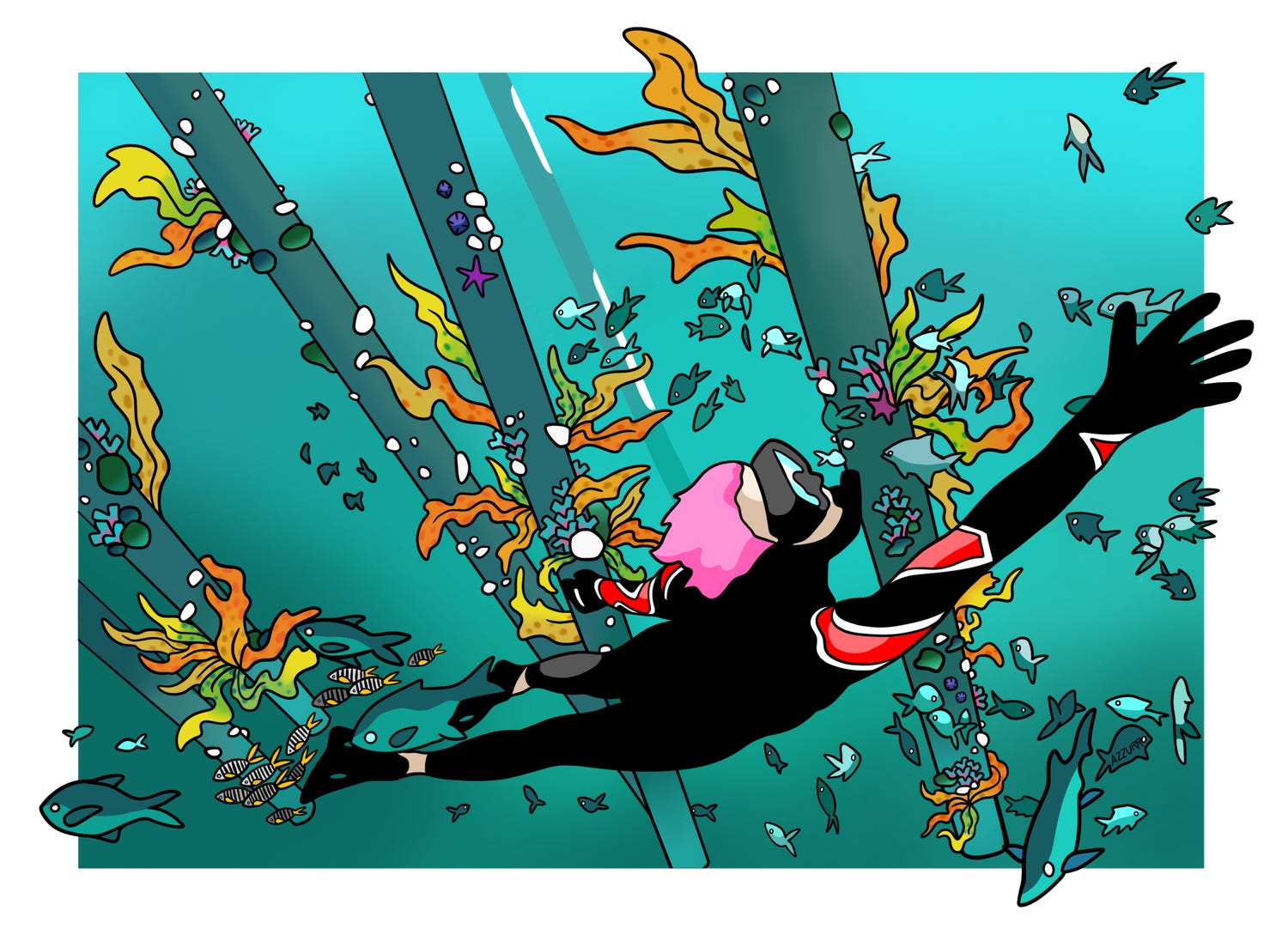 Snorkelling Brighton Beach - the artist AZZURRO