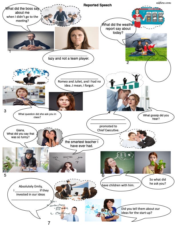 Reported speech - by Peter Snashall - Eslflow’s Newsletter