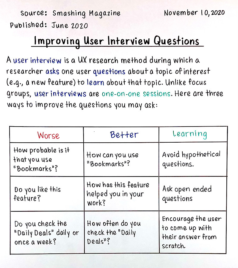 November 10: Improving User Interview Questions