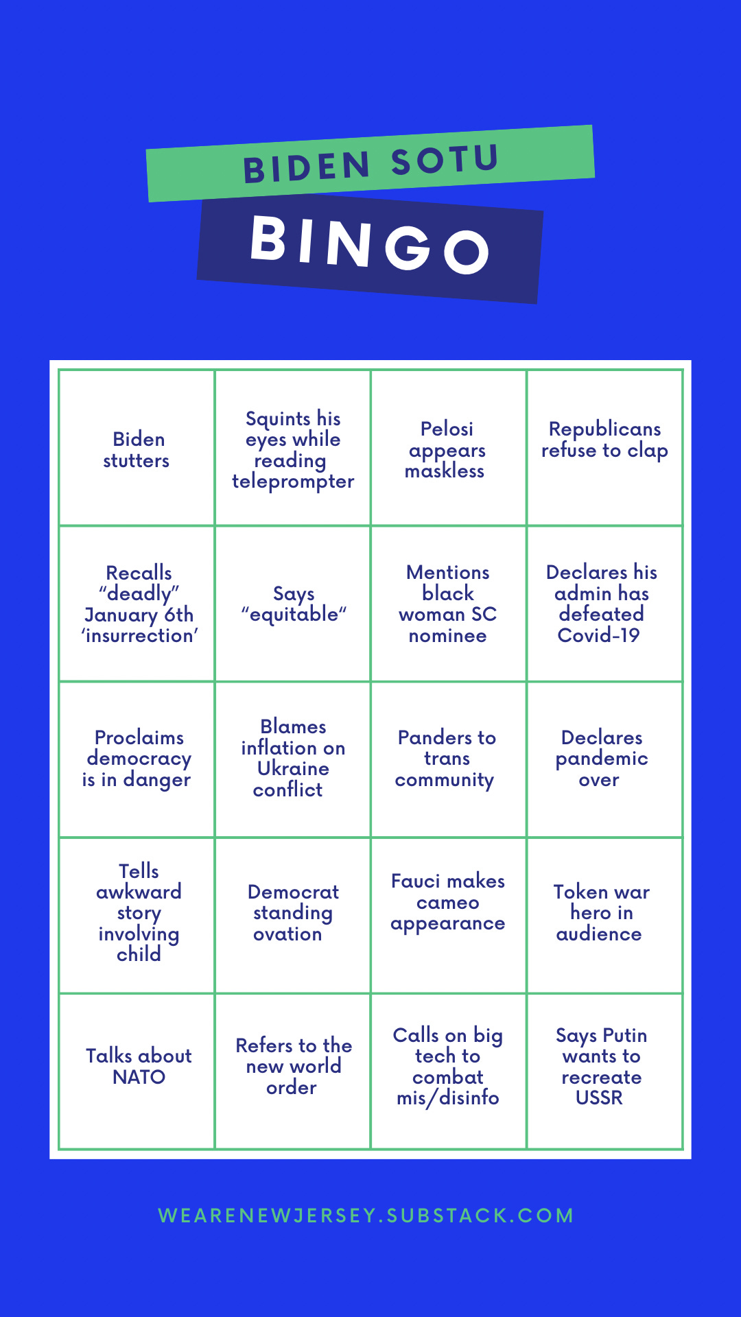 Game Night: Biden State of the Union Bingo