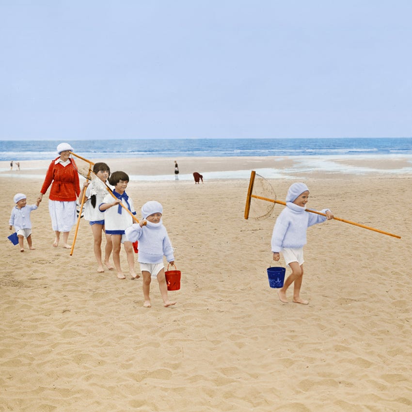 Children returning from shrimp fishing,
