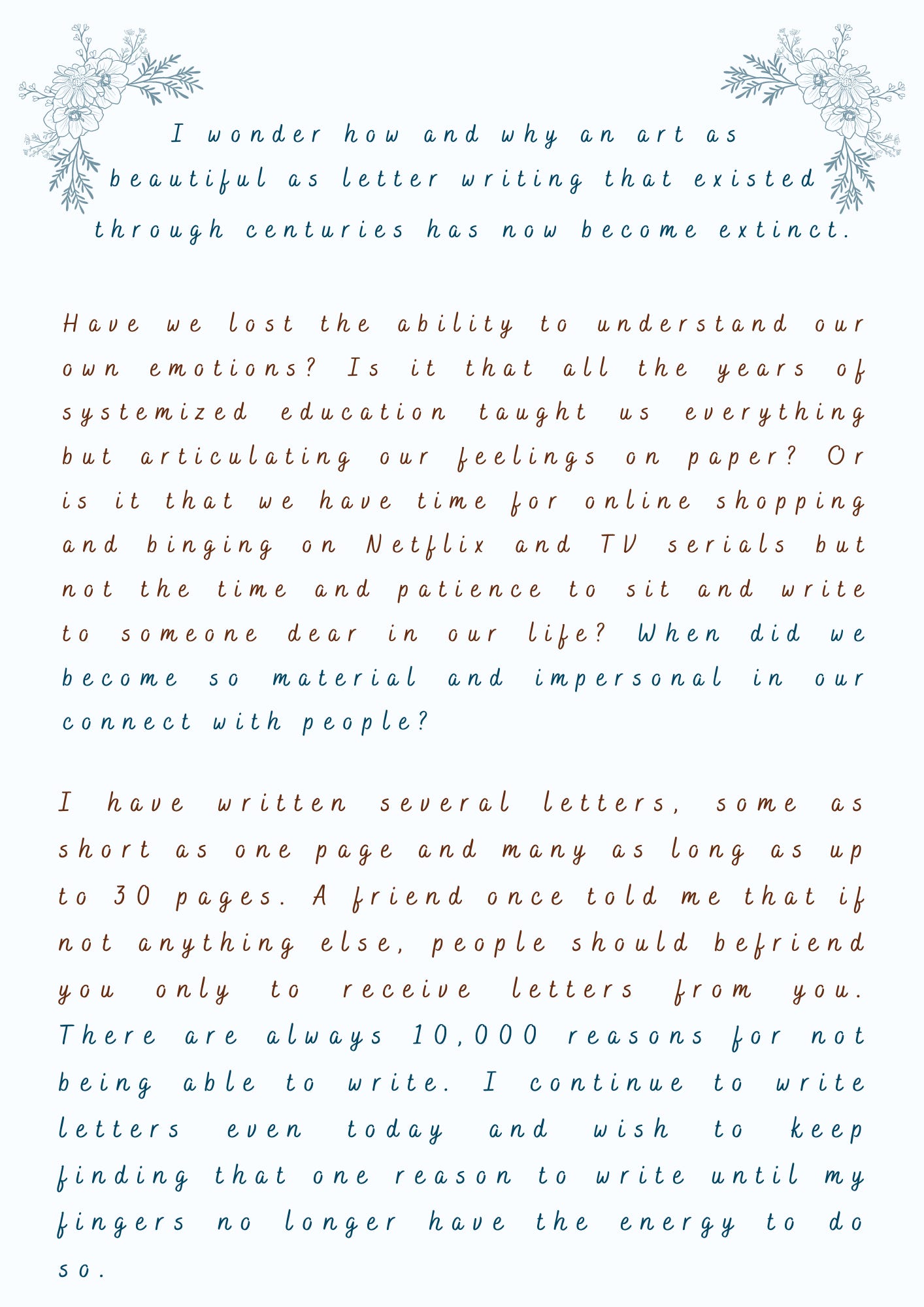 Letter writing...An extinct art. - by Nikita Bhatia