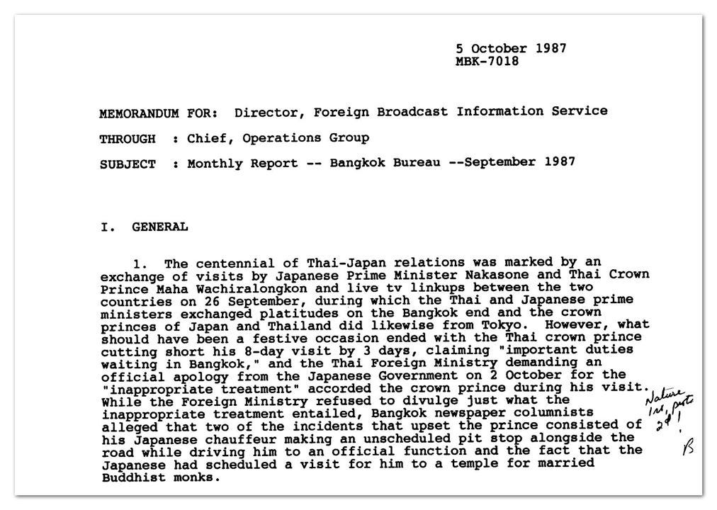 An overview of declassified CIA cables on Thailand