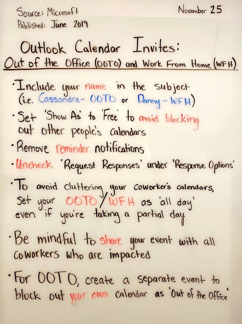 Outlook Calendar Invites: OOTO and WFH - by Danny Sheridan