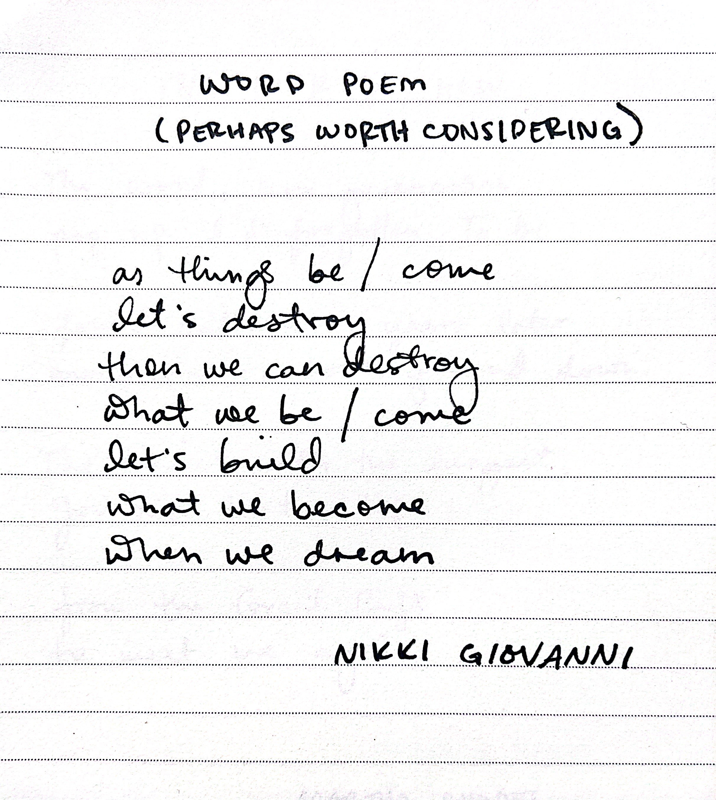 90. "Word Poem (Perhaps Worth Considering)" by Nikki Giovanni