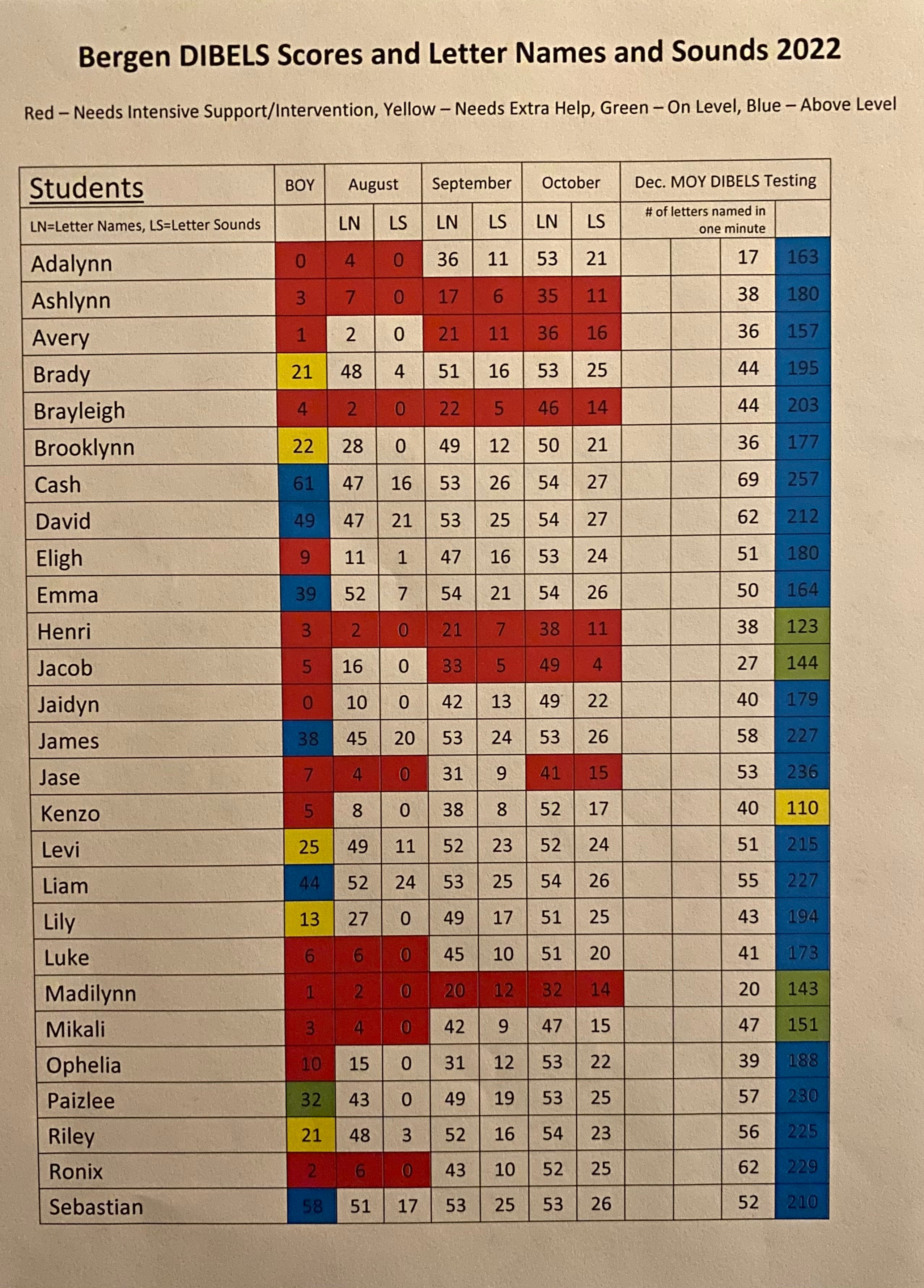 27 of 28 At or Above Level on Mid-Year DIBELS