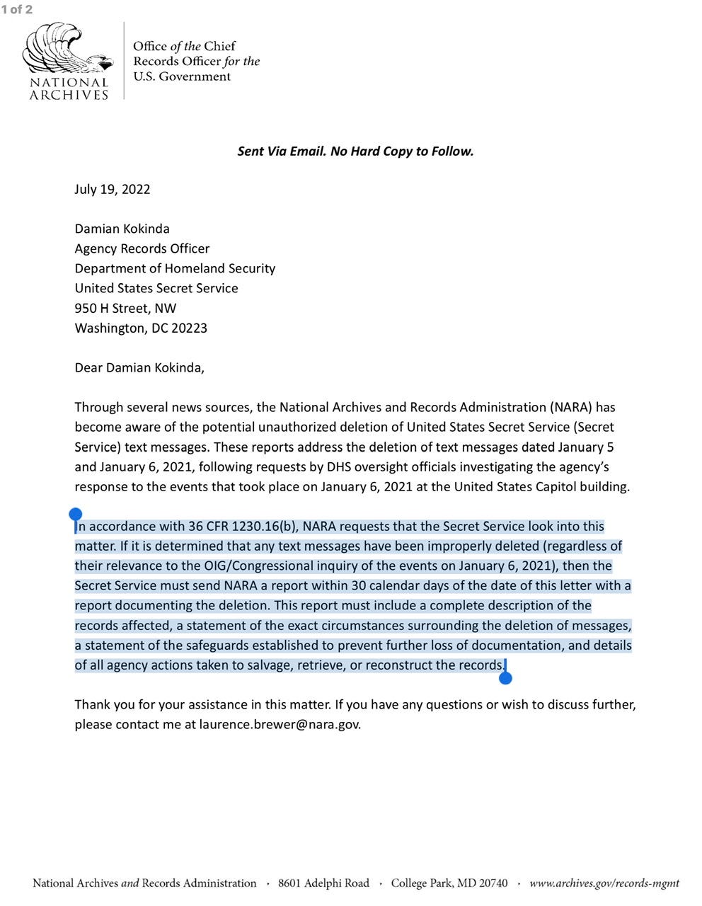 National Archives to US Secret Service: you have 30 days (updated with ...