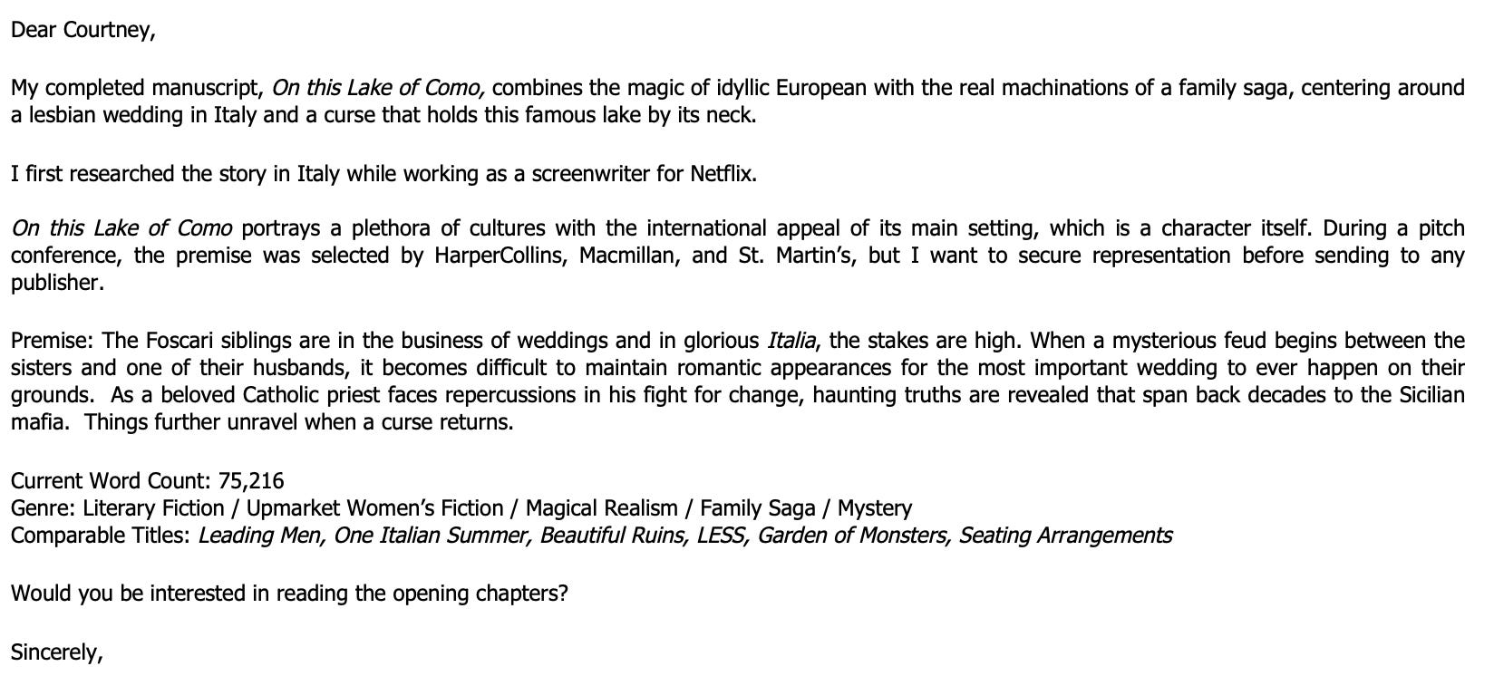 Agent query letter example 1: - by Courtney Maum